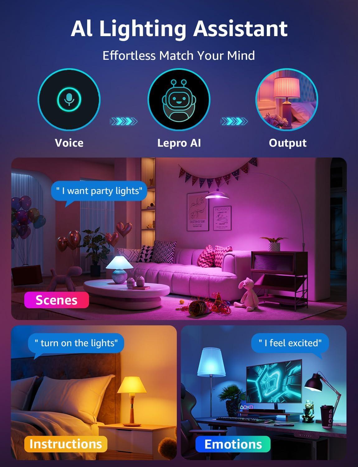 Lepro B3 AI Smart Light Bulbs – 1500LM 100W Equivalent A21 Bulb, WiFi ...